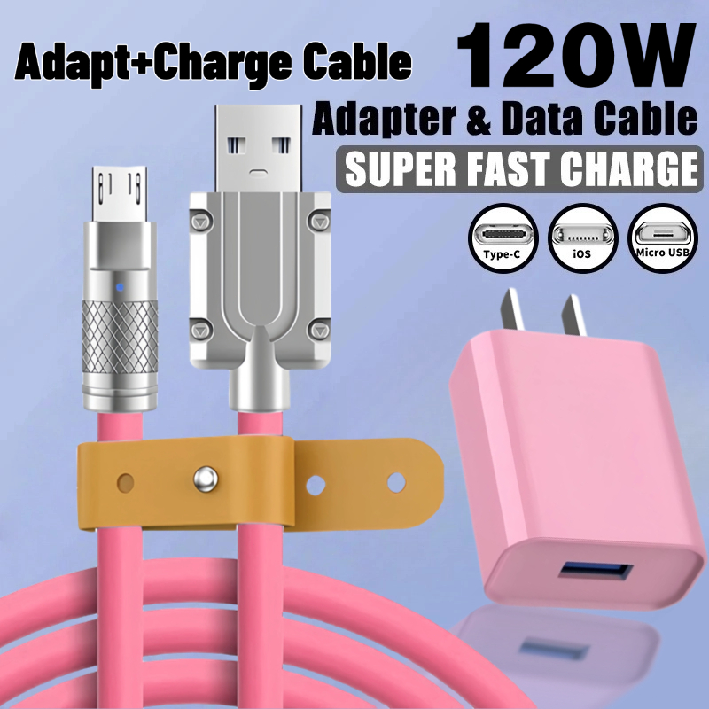 Original 120W Fast charge for Android with Adapter micro usb 6A ios metal type-c charger cable ...