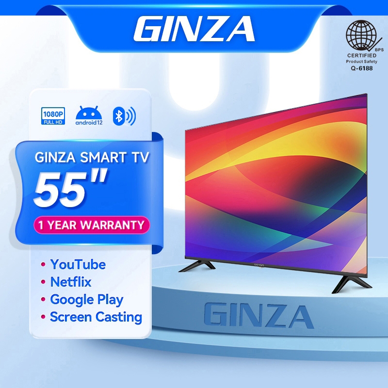 GINZA SMART TV 55 inch Flat Screen LED TV Android Built-in Netflix ...