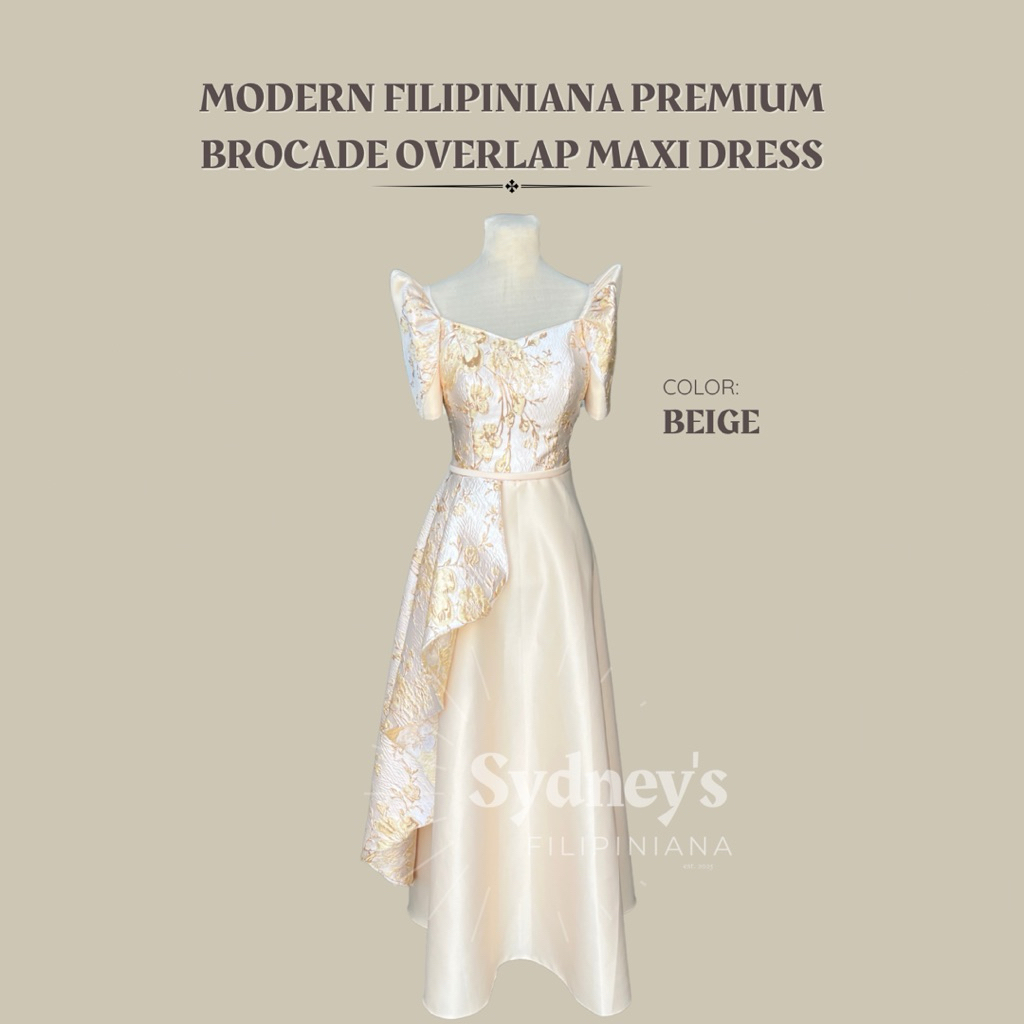Beige Modern Filipiniana Premium Brocade Overlap Maxi Dress High ...