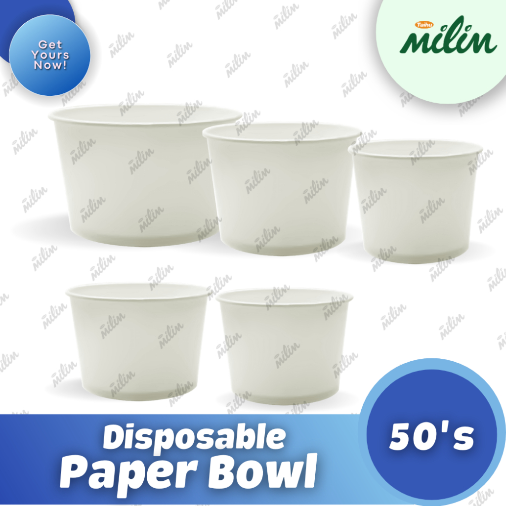50pcs Paper Bowl 750cc / 520cc /390cc /320cc / 260cc / Disposable Paper ...