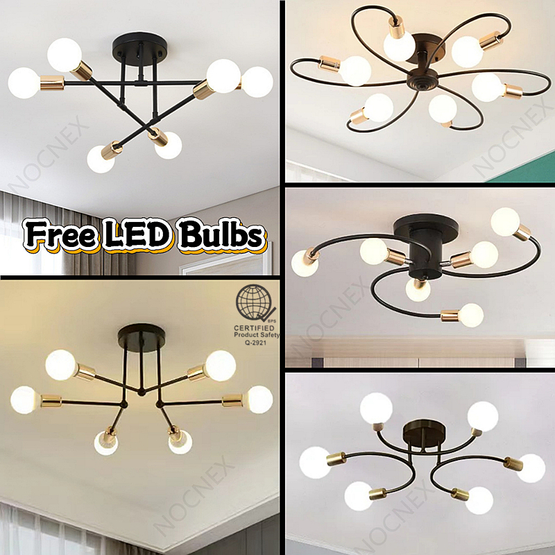 【Free Bulbs】Nordic 6 Heads Chandelier Ceiling Lights Modern Personality ...