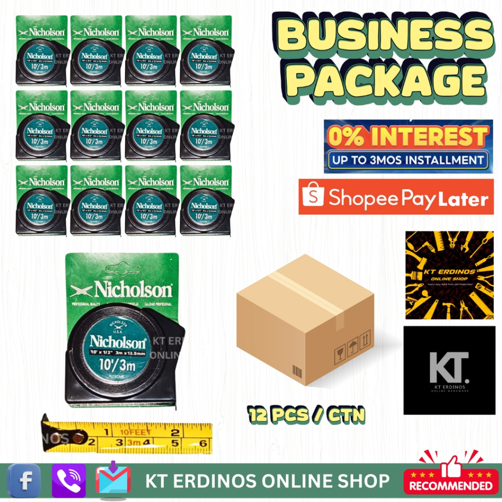 Nicholson Tape Measure 3 Meters Black (Negosyo Package) 12pcs | Shopee ...