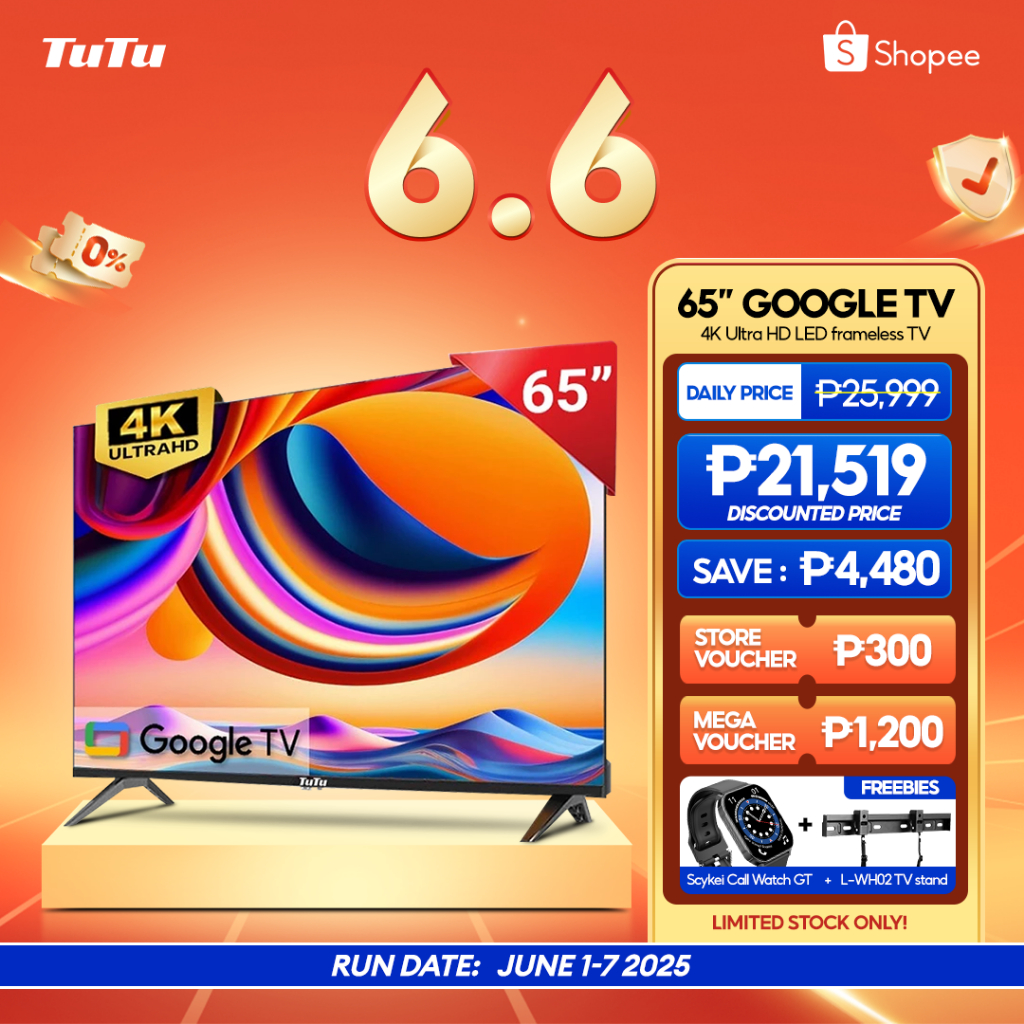 TuTu 65 inches Google TV 4K UHD LED Widescreen Frameless TV 1080P ...