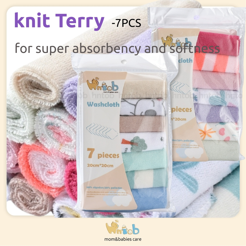 Hntob Baby 7pcs Wash Cloth Thin knit Terry Gauze Face Towel Newborn ...