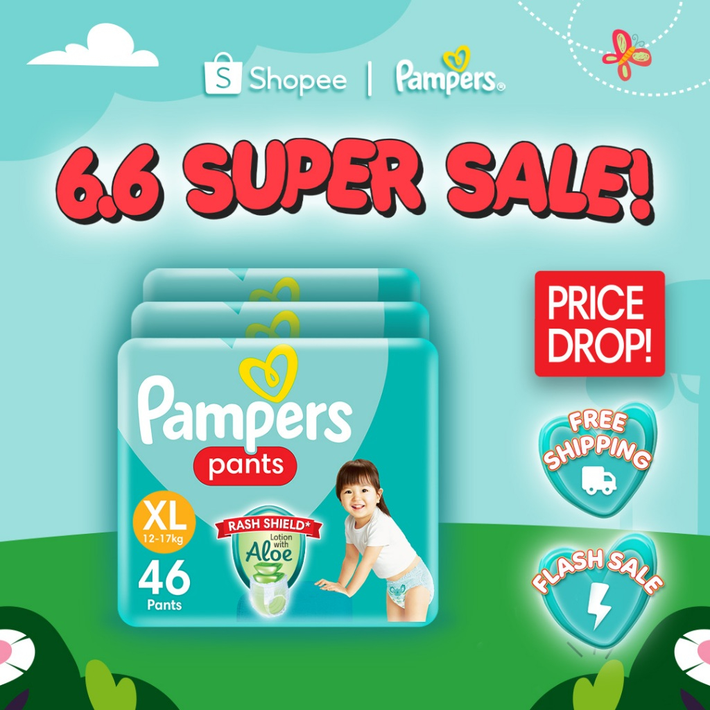 Pampers Baby Dry Pants Diapers with Rash Shield XL 46s x 3 packs (138 pcs) | Shopee Philippines