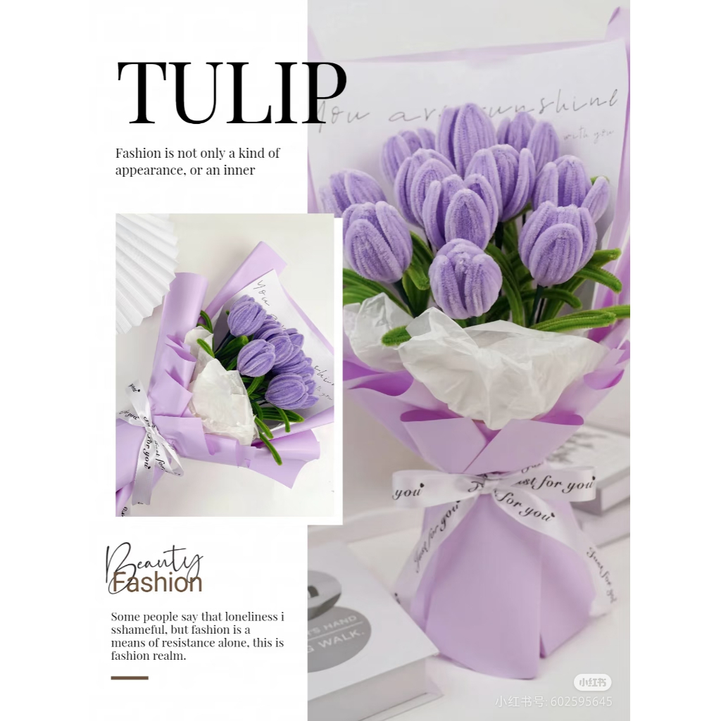 "Velvet Violet Tulips – Handmade Fuzzy Wire Flower Set" | Shopee ...