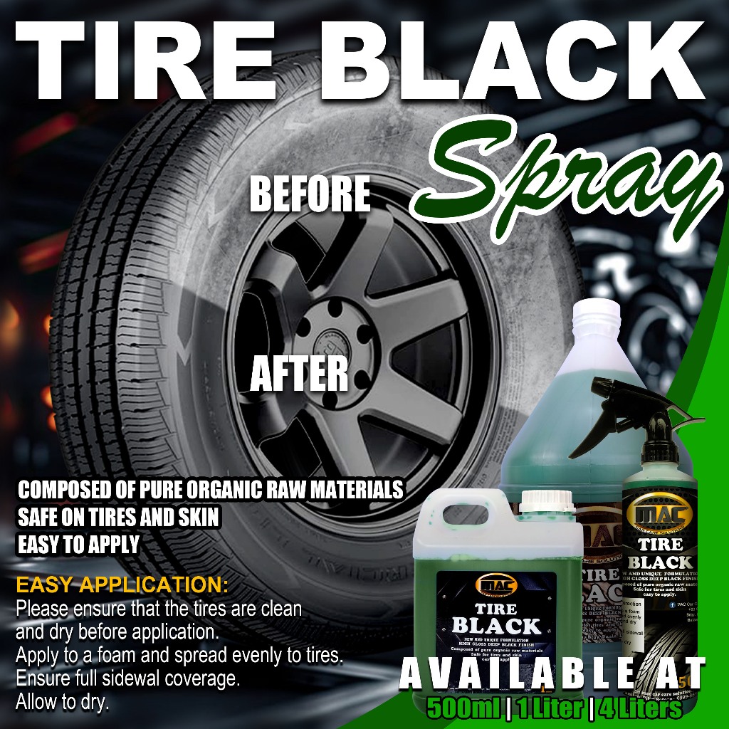 MAC TIRE BLACK SPRAY, TIRE DRESSING, BLACK SHINE, QUICK DRY, WEATHER ...