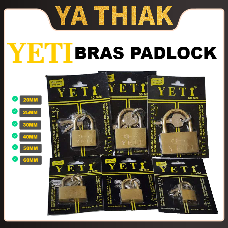 YETI Solid Brass Padlock with Keys 20mm 25mm 30mm 40mm 50mm 60mm ...