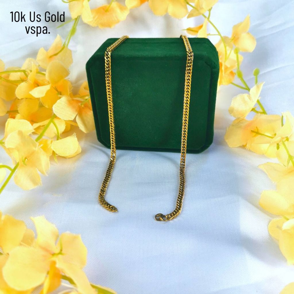 10k Gold Plated Fashion Jewelry, DOUBLE CURB CHAIN, Lightweight Gold ...