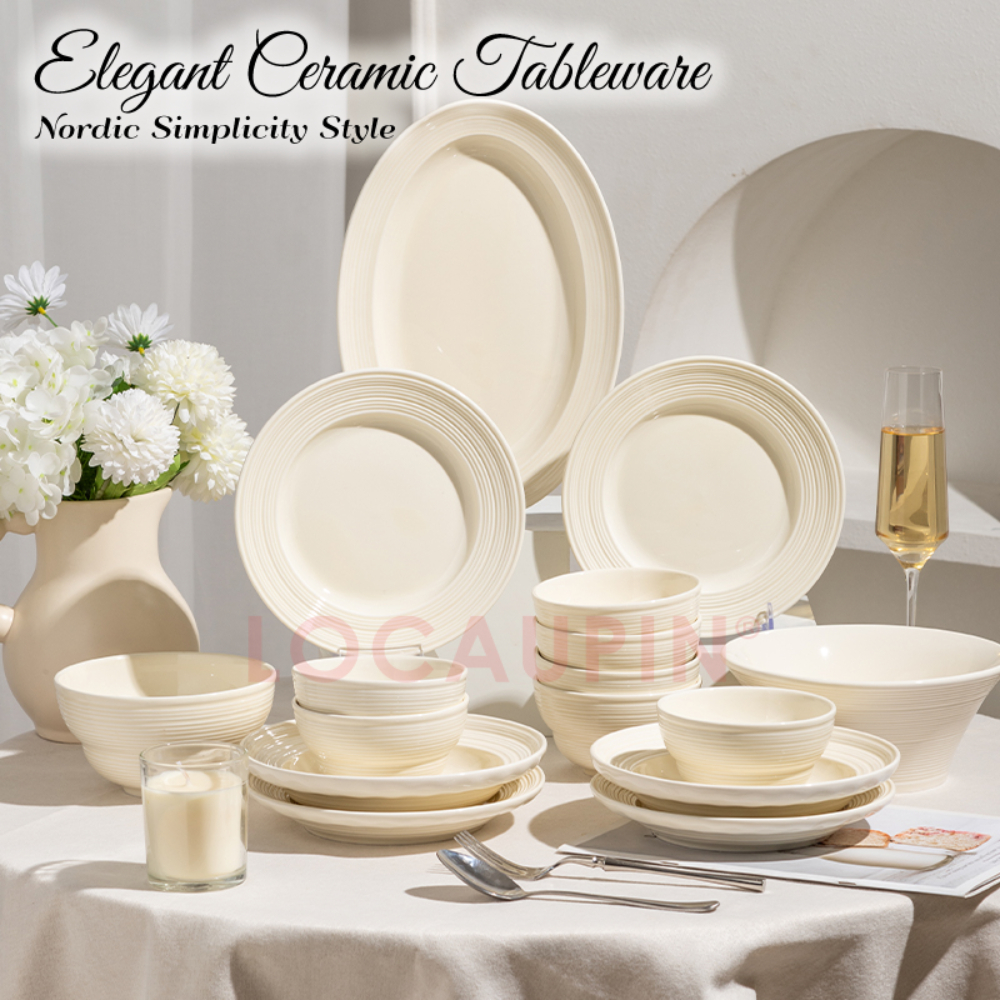 LOCAUPIN Ceramic Tableware Microwavable Kitchen Dinner Plate Bowl ...