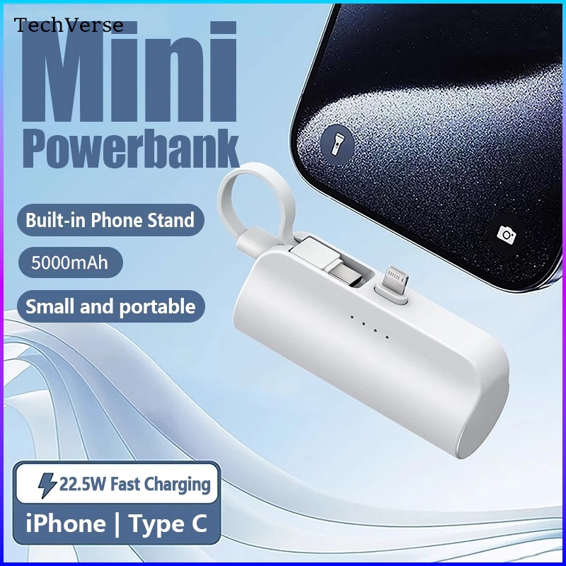 TechVerse 2in1 5000mAh Mini FastCharging Portable Power Bank Built-in ...