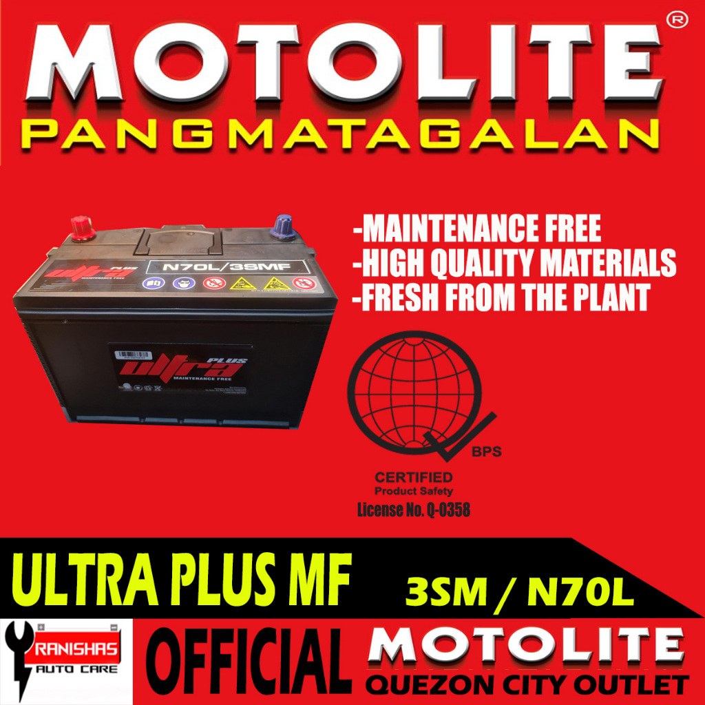 MOTOLITE 3SMF ULTRA PLUS Maintenance Free Car Automotive Battery 3SM N70 N70L D31 D31L D31R ...