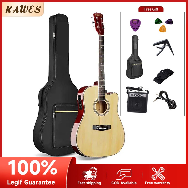 KAWES Acoustic Electric Guitar Set Beginner Low Action Guitar with ...
