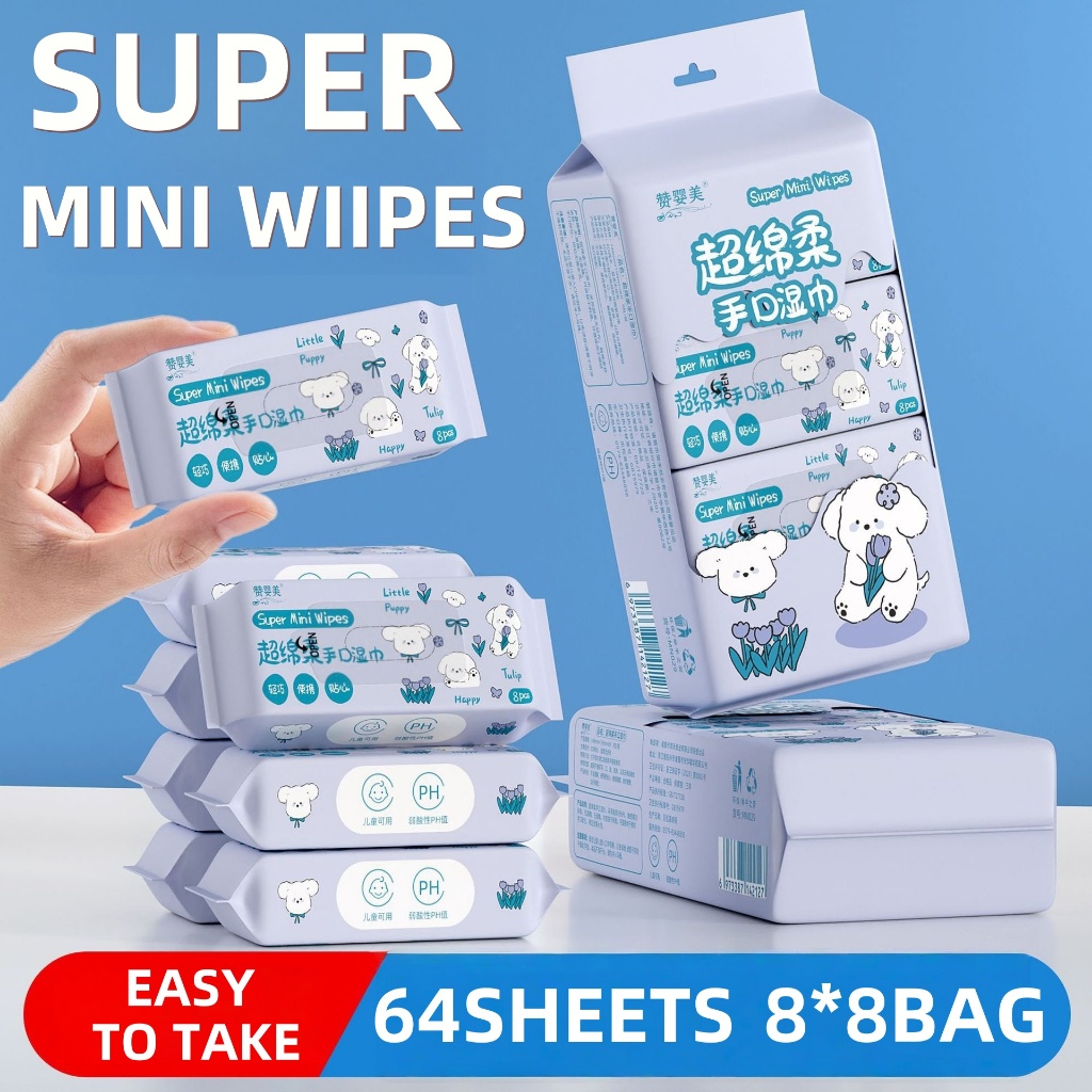 8in1 Bag Mini Baby Wipes Pocket Portable Wipes Multipurpose use Soft ...