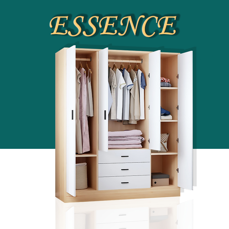 Wooden wardrobe with drawers Assembled cabinet Three-door single ...