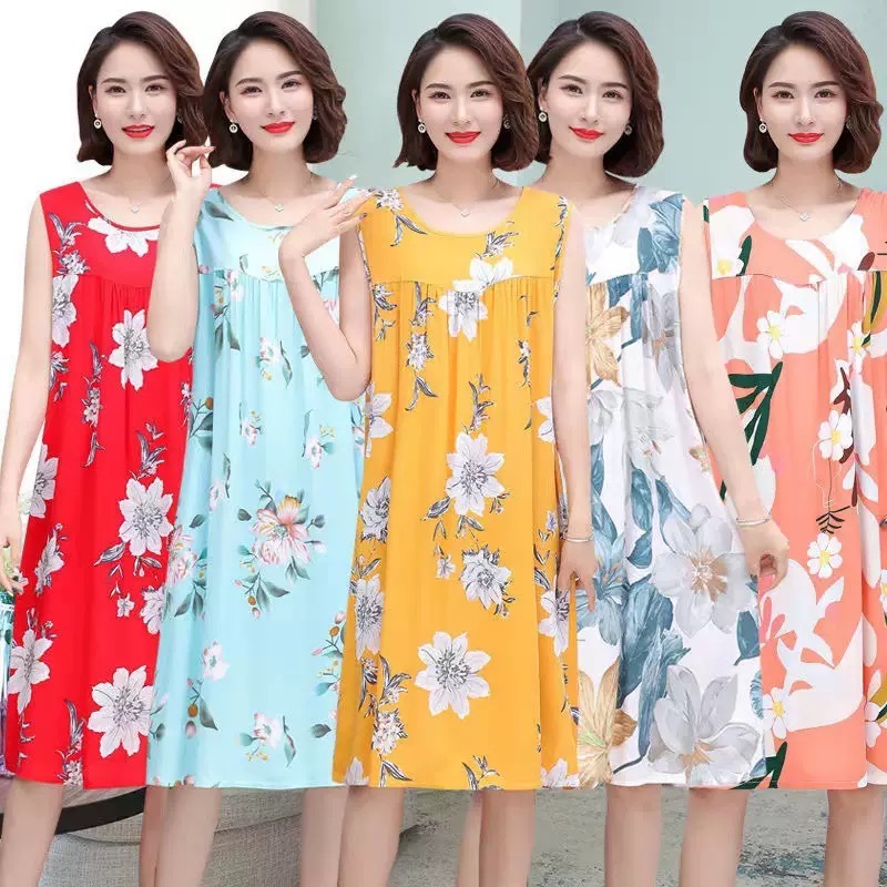 Youmie Middle-Aged Ladies Casual Skin-Friendly Sleeveless Printed ...