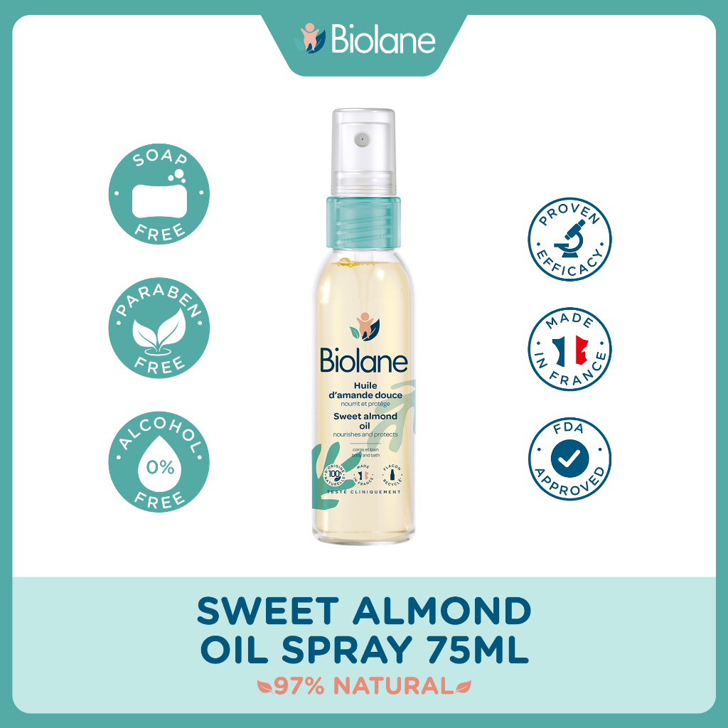 Biolane Sweet Almond Oil Spray 75ml – Nourishes & Protects Baby's Skin ...
