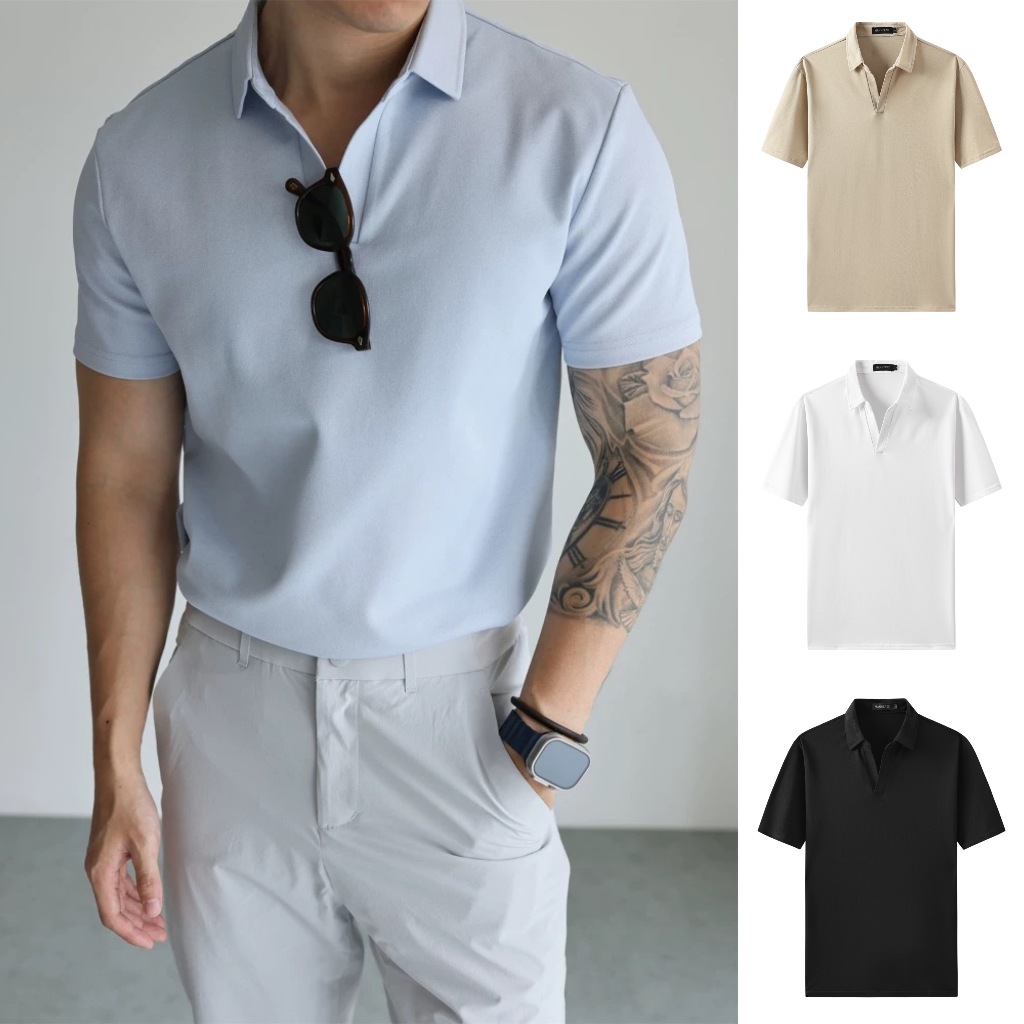 Mannered by HUILISHI Men’s V-Neck Collar Polo Shirt – Effortless Style ...