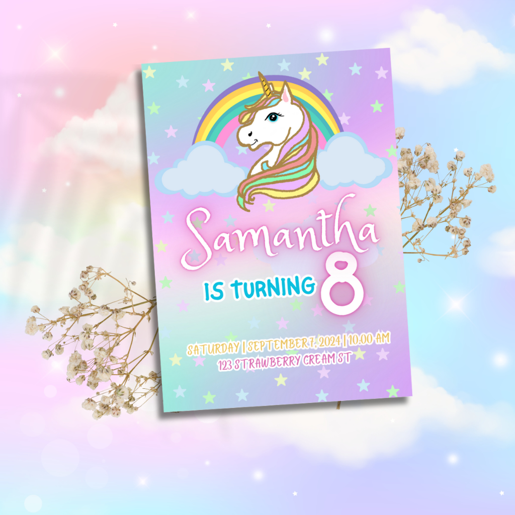 Personalized Birthday Invitation Unicorn 2 Purple 3R Size | Shopee ...