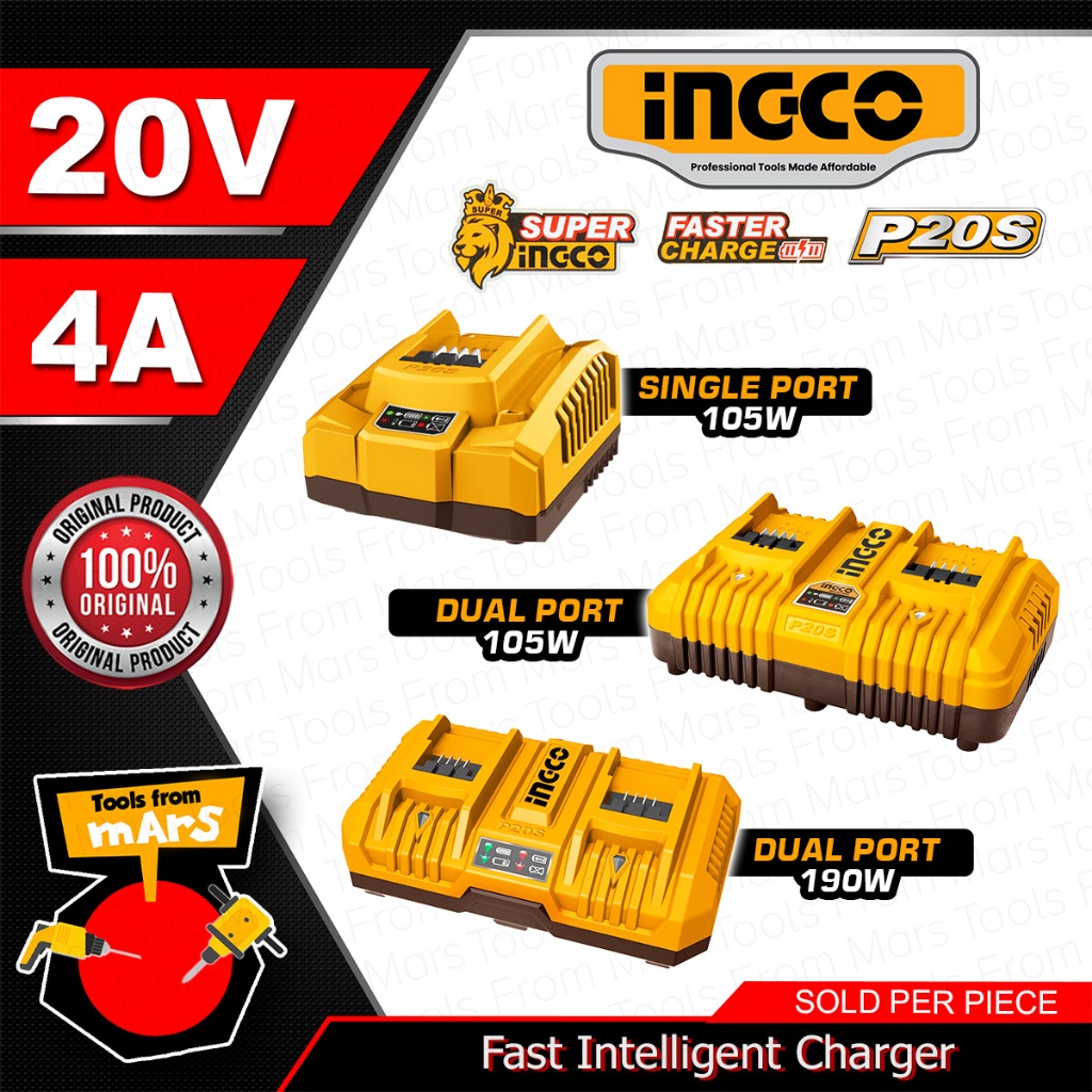 Ingco Fast Intelligent Charger 20V 105W/190W Single/ Dual Battery ...