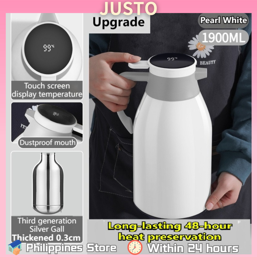 Thermos for hot water 2L Thermal flasks Temperature display vacuum 48h ...