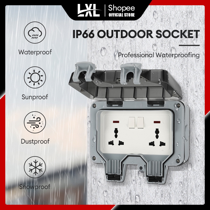 LXL IP66 Outdoor Waterproof Socket Rainproof Outdoor Switch Socket Splashproof Switch Panel ...