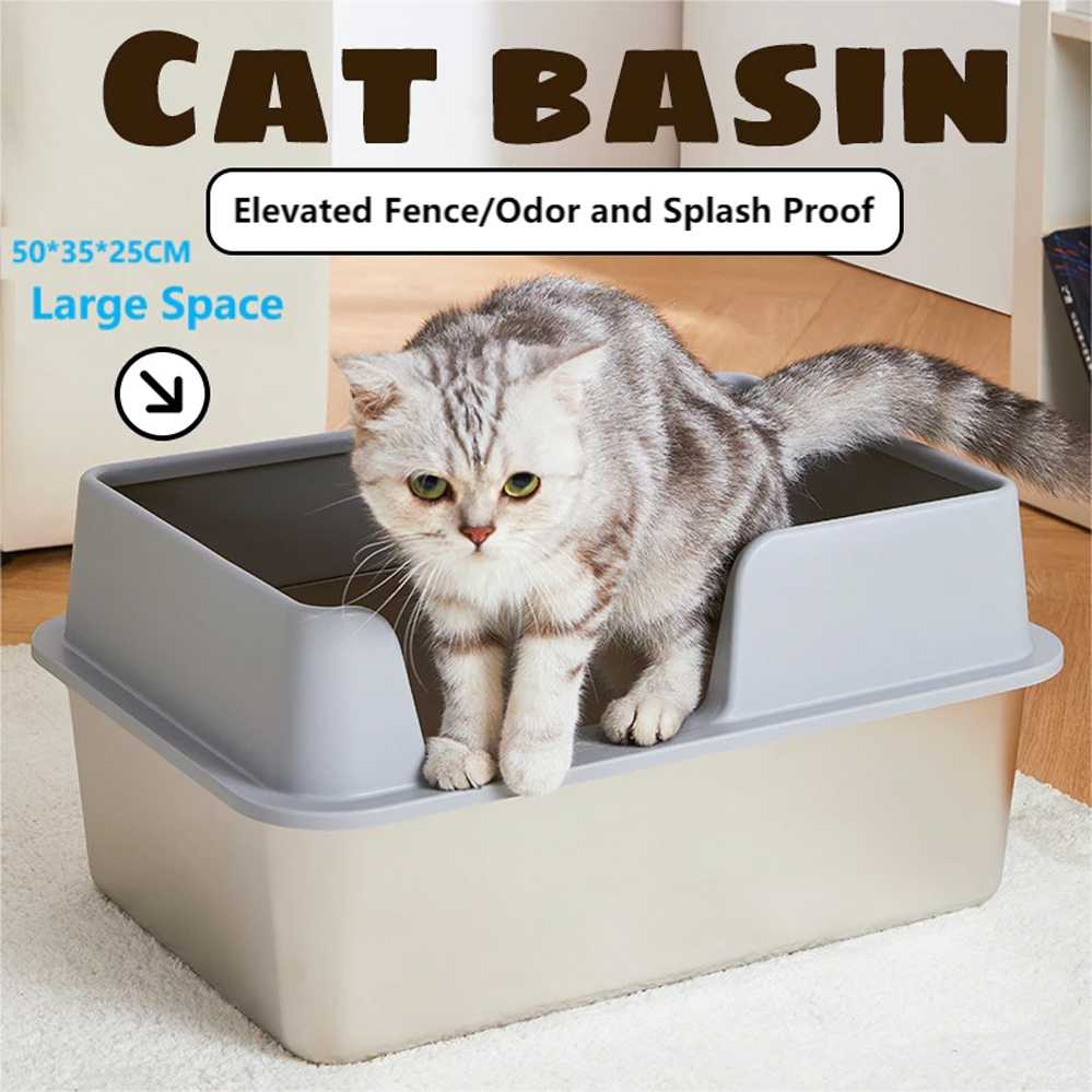 Stainless Steel Cat Litter Box With Sifter Scoop Enclosed Extra Large ...