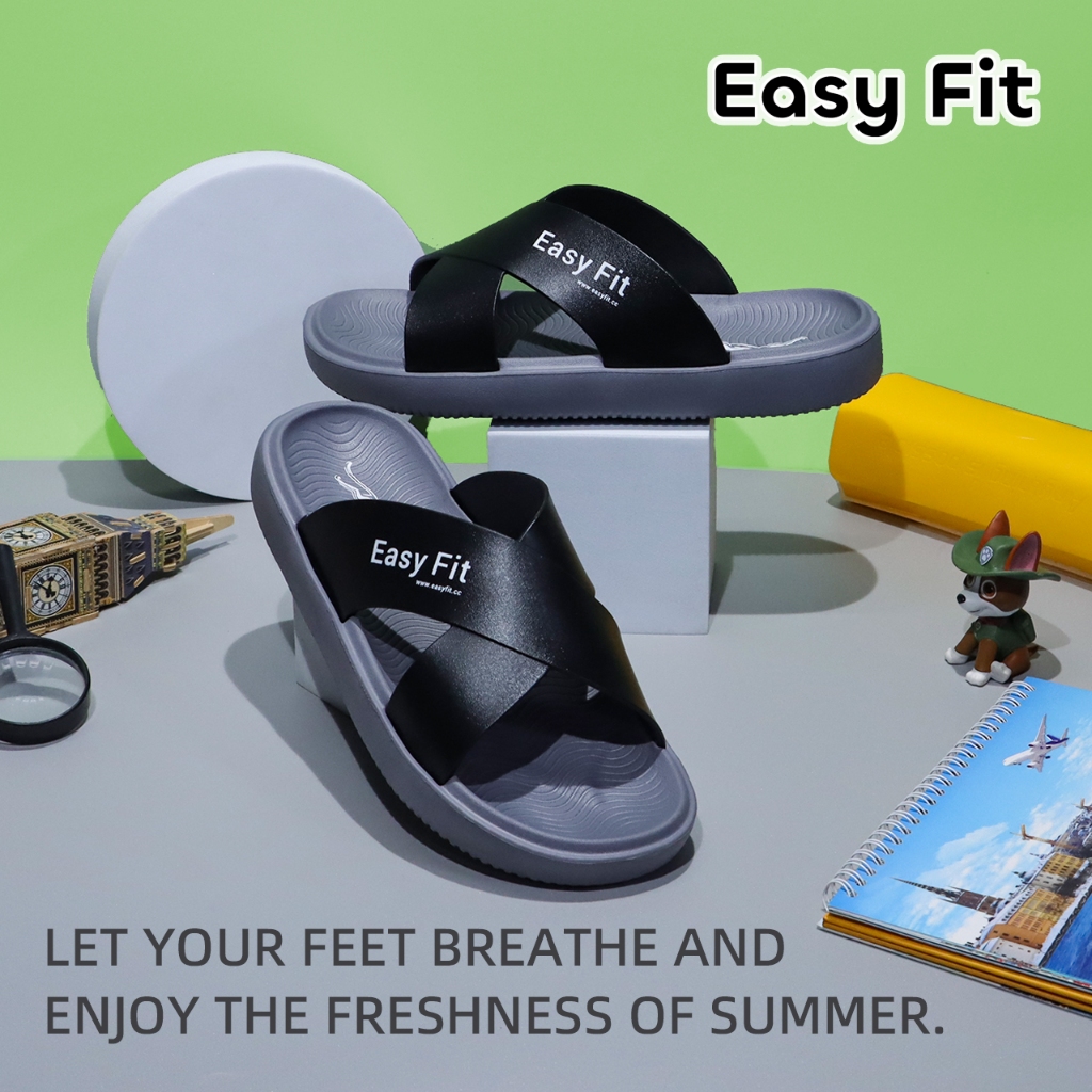 Easyfit Men's Slides Korean Casual Slippers Breathe & Comfort Crossover ...