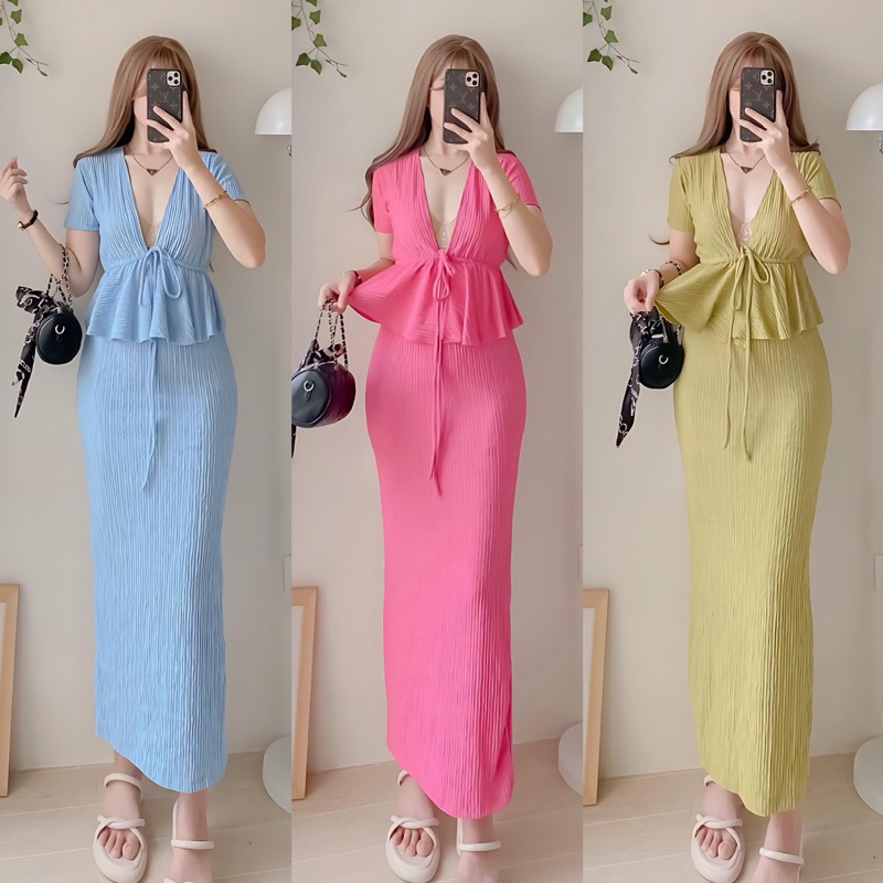 E♡ KISHA TERNO TOP CROPTOP PEPLUM MAXI SKIRT PALDA COORDS BKK PARTY ...