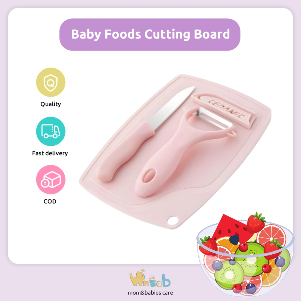 Hntob 3 in1 Baby Foods Cutting Board Set Stainless Steel Fruits Knife ...