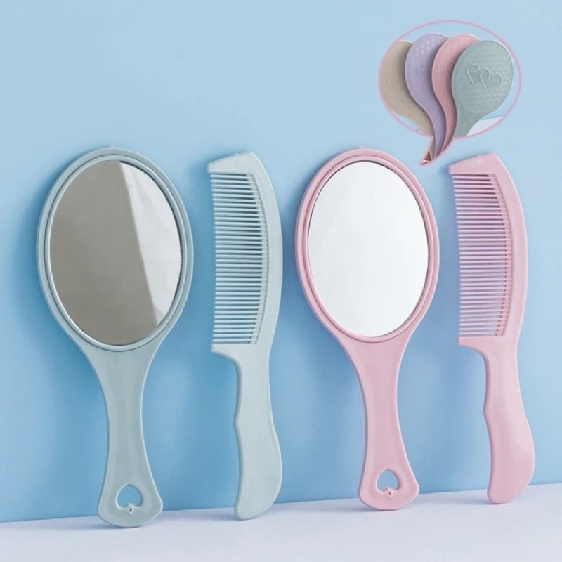Cute 2 in 1 Hair Comb Plastic Comb with Makeup Mirror Set | Shopee ...