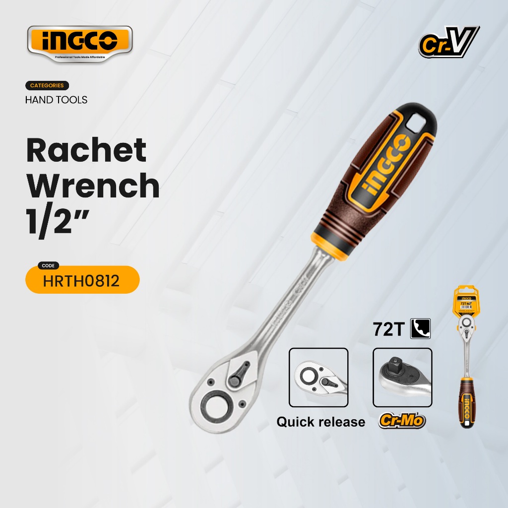 Ingco Industrial Ratchet Wrench CR-V + Cr-Mo Material 1/2" HRTH0812 | 1 ...