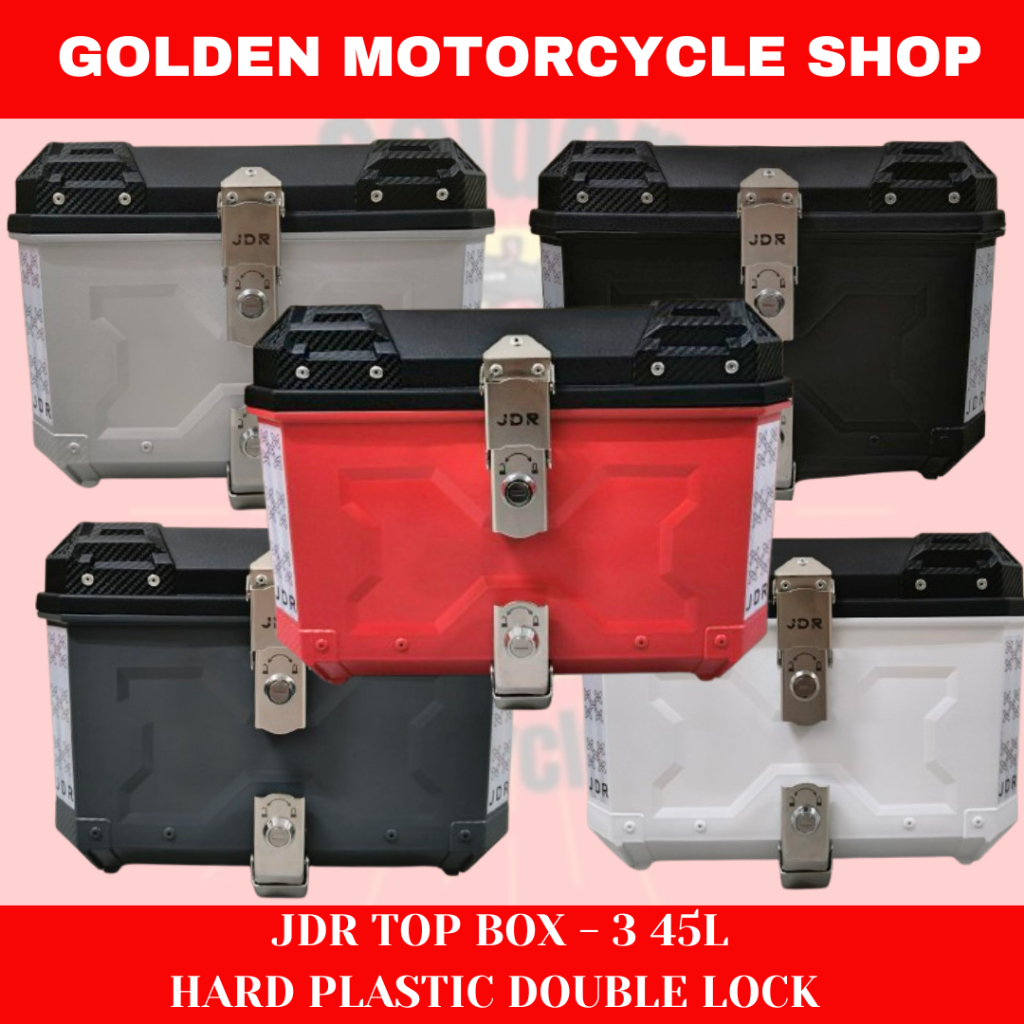 JDR MOTORCYCLE TOP BOX HARD PLASTIC -3 DOUBLE LOCK 45L WITH METAL BASE ...
