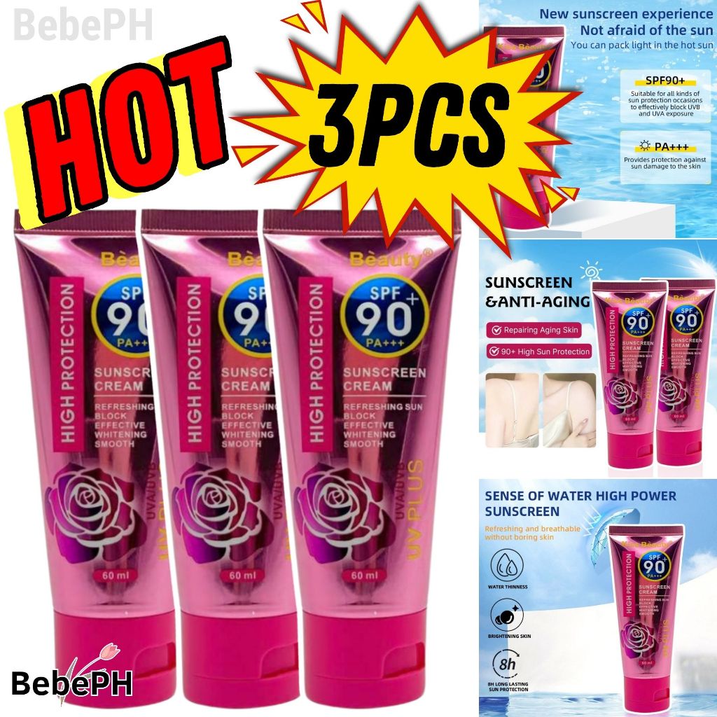 bebe.ph [HOT! 3PCS] ROSE BEAUTY SPF90+++ Sunscreen Cream High Protection UV PLUS 60ml Anti-aging ...