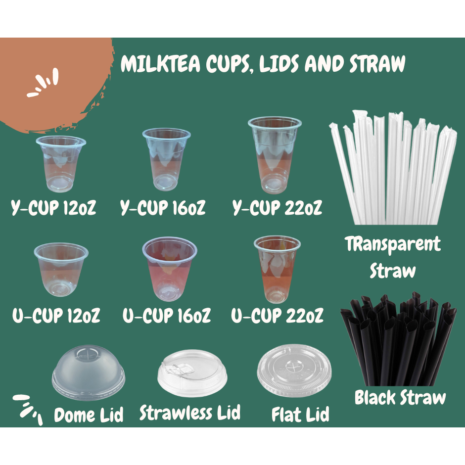 100pcs Plastic Y-cups/ Milk Tea Cups 95mm with Lids and Straw ...