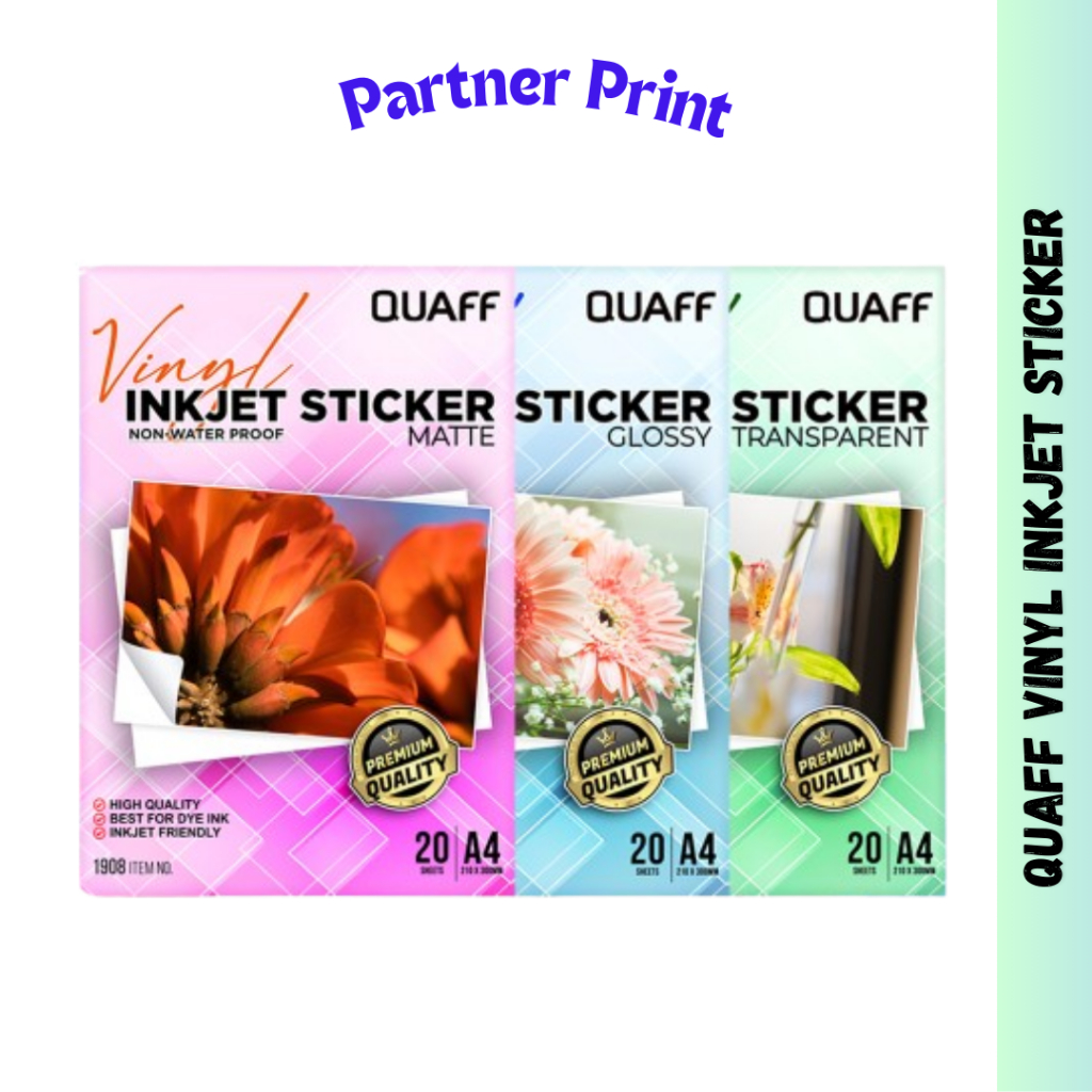 QUAFF A4 Vinyl Inkjet Sticker Size Matte / Glossy / Transparent ...