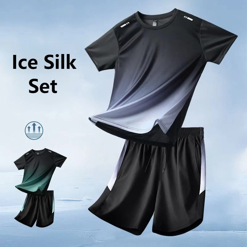 Fitness Clothes Ice Silk Quick Drying T-shirt Suit Men Short Sleeve ...