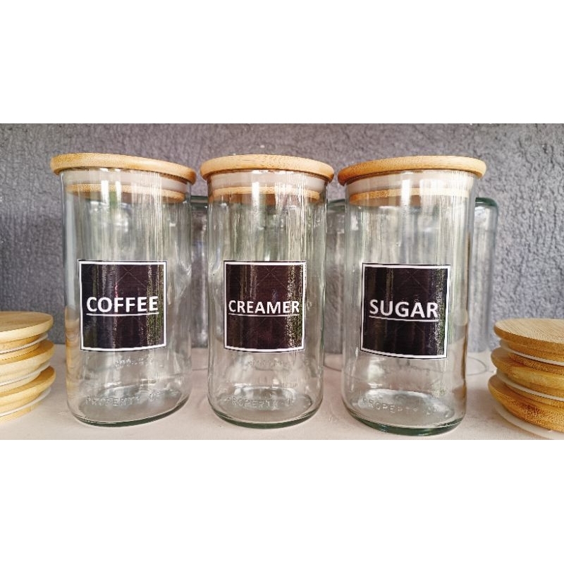 Minimalist 3in1 Glass Canister Set with Bamboo Lid | Shopee Philippines