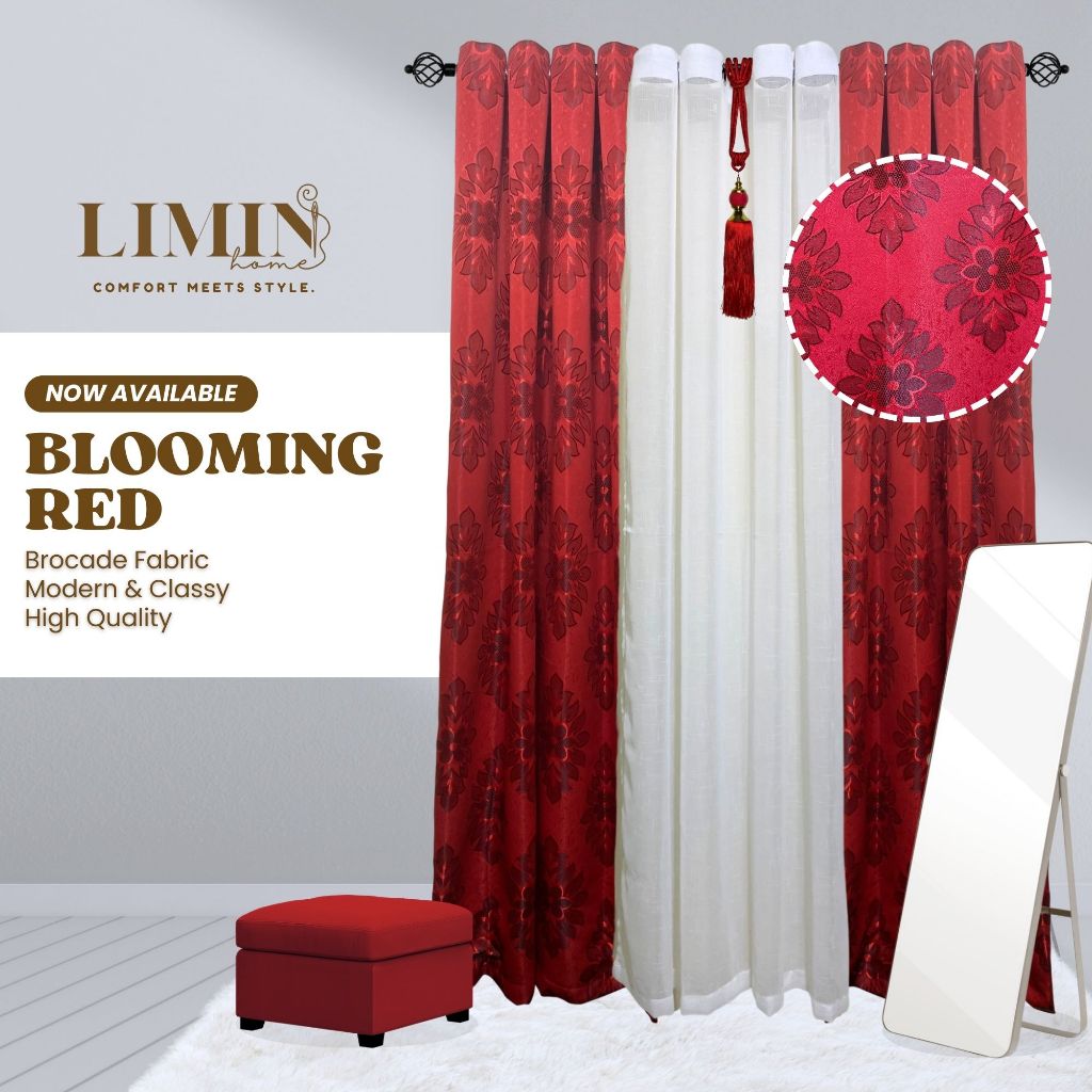 LIMIN Brocade Red Designs Curtain for Window | 8 Ring | 7ft/ 3 in 1 ...