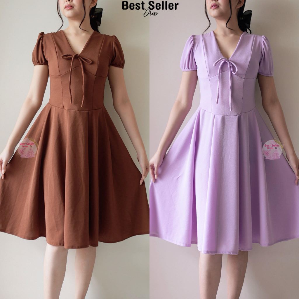 BSD Best Seller (XS-2XL) Latisha Puff Sleeves Midi Dress Casual (BEST ...