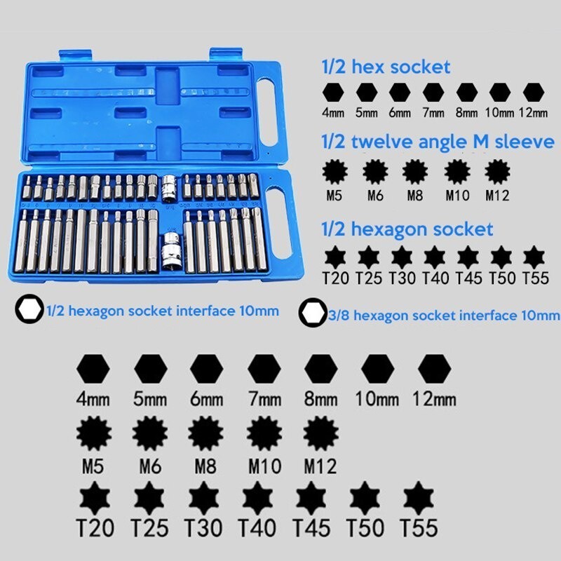 40pcs Torx Star Spline Hex Allen Key Socket Bit Set 3/8 & 1/2 Drive ...