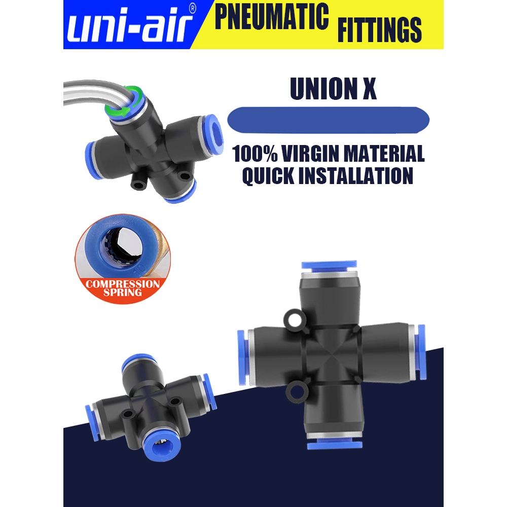 Uni-Air Pneumatic 4way Fittings Cross Tee Hose Connector | Shopee ...