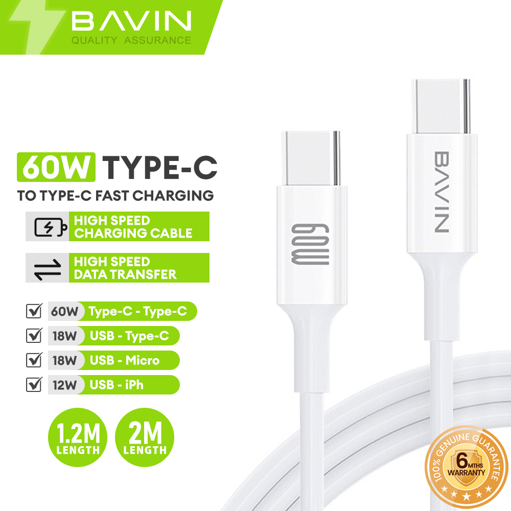 BAVIN CB261 60W 3A Fast Charging 1.2/2 Meter USB to Type-C Charging ...