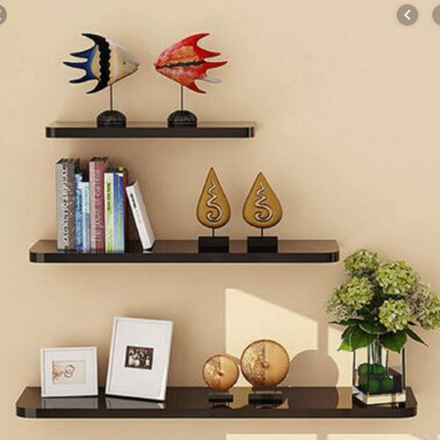 3pcs (Black) Floating Wall Shelves Hanging Wood Shelf Wall Mount ...