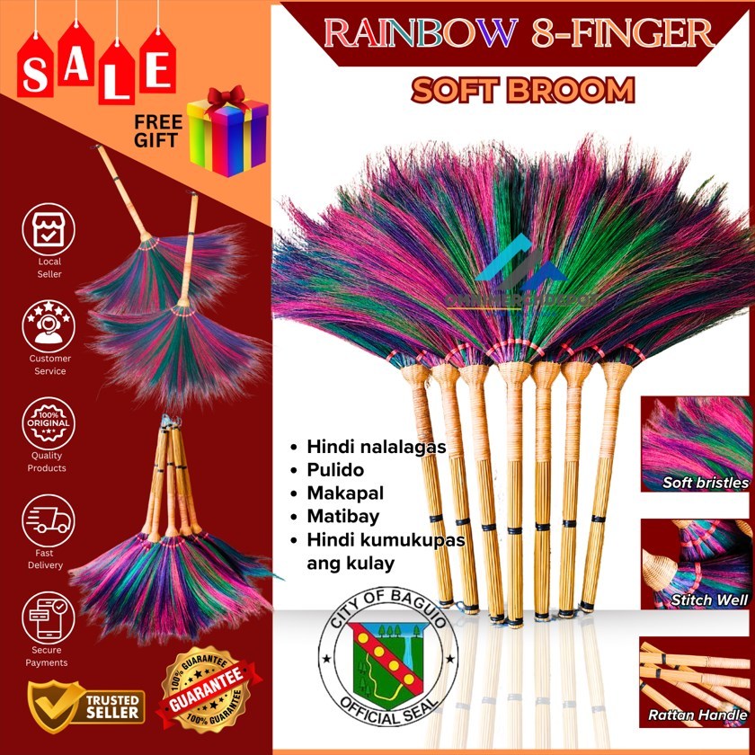 KAMBOJ Rainbow 8 Finger Soft Broom Walis Tambo Makapal & Matibay with ...