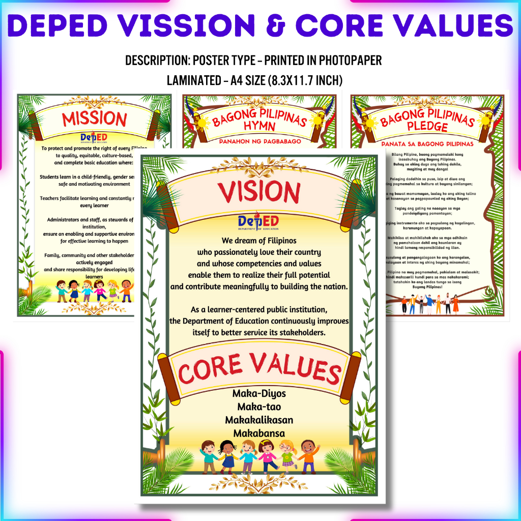 DepEd Vision and Core Values Mission educational chart for kids ...