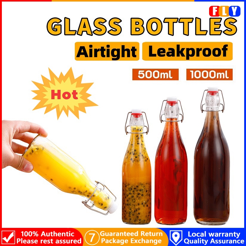 500ml Swing Sealed Cap Bottle Glass Bottle Airtight Leakproof Flip Top Glass With a buckle ...