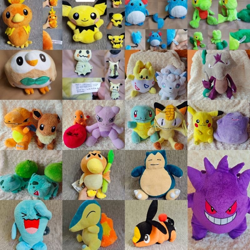 gengar togepi bulbasaur rowlet evee pikachu pokemon characters stuffed ...