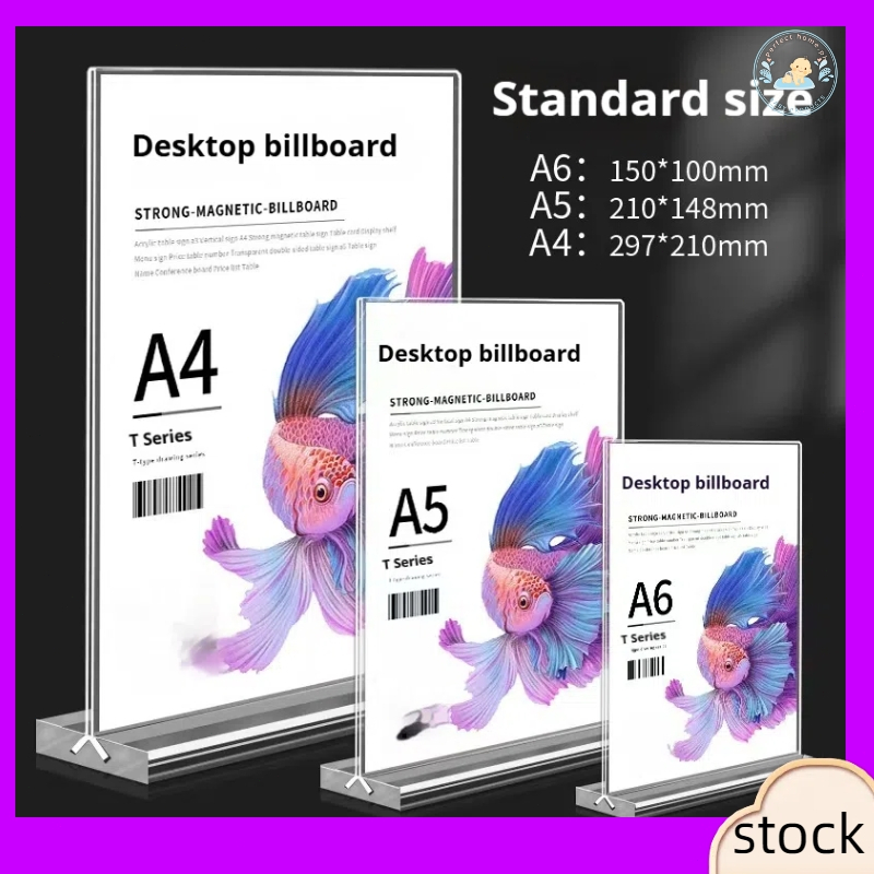 A4 A6 Acrylic display stand table card strong magnetic pull type transparent picture frame ...