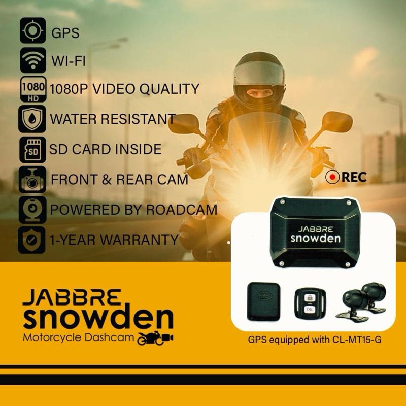 Jabbre Snowden Dash Cam for Motorcycle 1080P HD, with SD Card inside ...